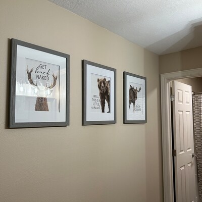 Set of 3 Funny Bathroom Art Cheeky Moose, Bear & Deer Bathroom Wall ...