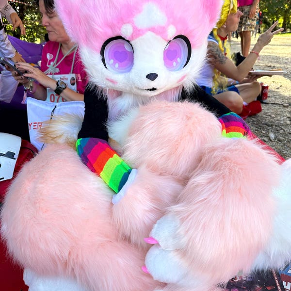 Kawaii Pink Fox Fursuit Head With Matching Paws and Hair Accessories ...