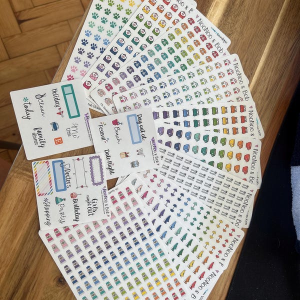 Doodle Scalloped Pastel Quarter Box Planner Stickers Doodle Planner ...