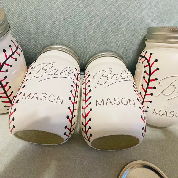 Softball Mason Jar Set: Hand Painted Party Centerpieces - Etsy
