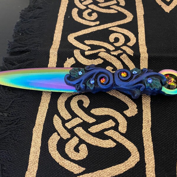 Mini Wiccan Athame Swirls Crystal Blade / Wicca Ritual Knife Ritual ...