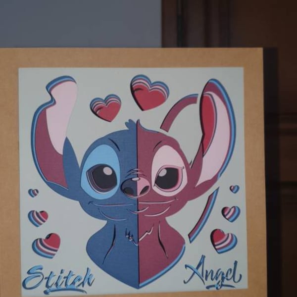 Stitch and Angel - Paper Cut Light Box Template Files, Shadow Box, 3D ...