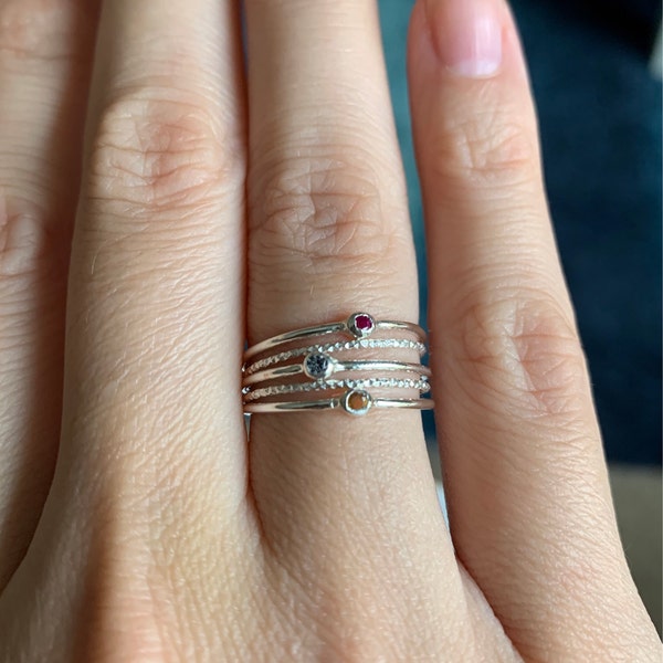 Tiny Ruby Ring, Ruby Stacking Ring, Silver Ruby Ring, Ruby Mothers Ring, July Birthstone, Ruby ...