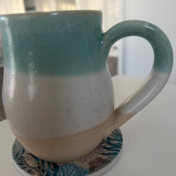 Handmade Boho Pottery Coastal Mug 14 Oz Turquoise Stoneware Mug ...