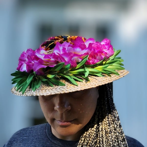 Haku Lei Hat Adornment // Silk Lei Pāpale // Forever Lei // Faux Flower ...
