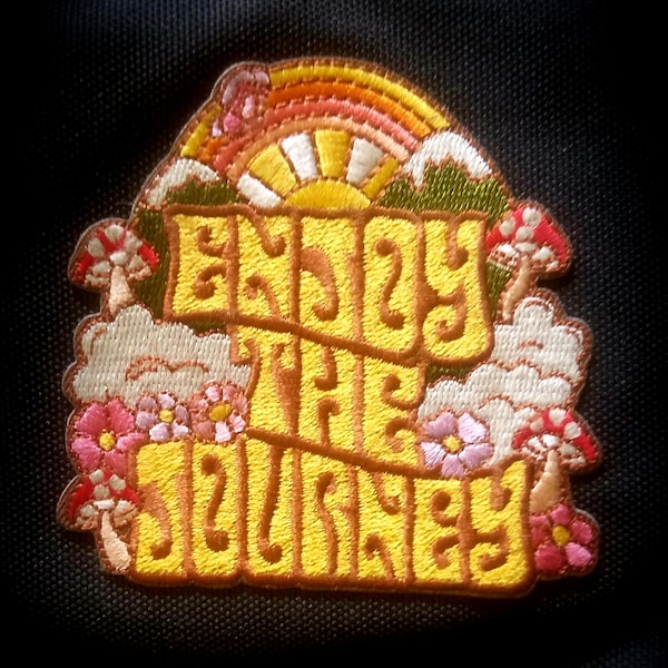 Enjoy the Journey Patch - Rainbow Mushroom Daisies - Embroidered Iron on Patches for Jackets ...