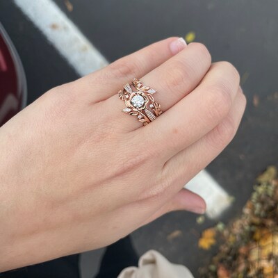 Cottagecore Round Moissanite Engagement Ring for Natural Theme - Etsy