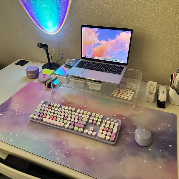 Purple Starry Sky Cute Desk Mat, Large Gaming Mouse Pad Galaxy, Gamer ...