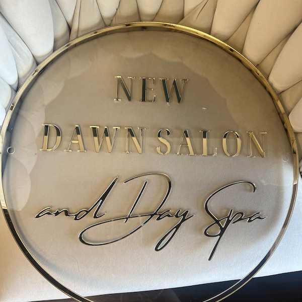 Personalized Acrylic Business Sign, Golden Lettering, Salon Wall Decor ...