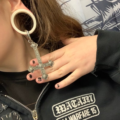 INVERTED CROSS Earrings, Ear Weights, Large, Ornate, Upside-down Cross ...