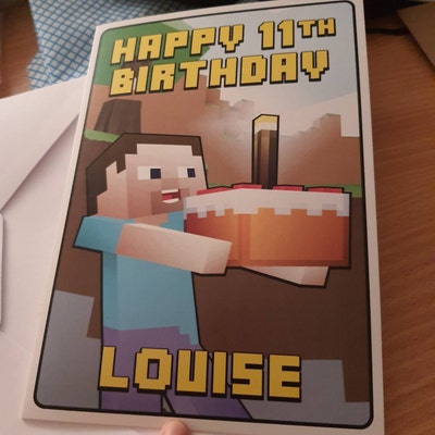 PERSONALISED BIRTHDAY CARD Steve Cake Minecraft Themed Gamer Greeting ...