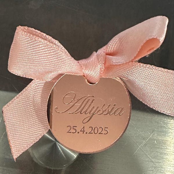 Personalized Rose Gold Tag, Custom Baptism Day Tag, Custom Name Tag ...