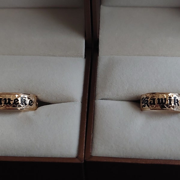 14K Gold Personalized Hawaiian Ring for Men, Women. Hand Carved ...