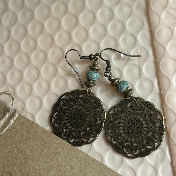 Boho Dangle Earrings, Bohemian Earrings, Ethnic Drop Earrings, Antique ...