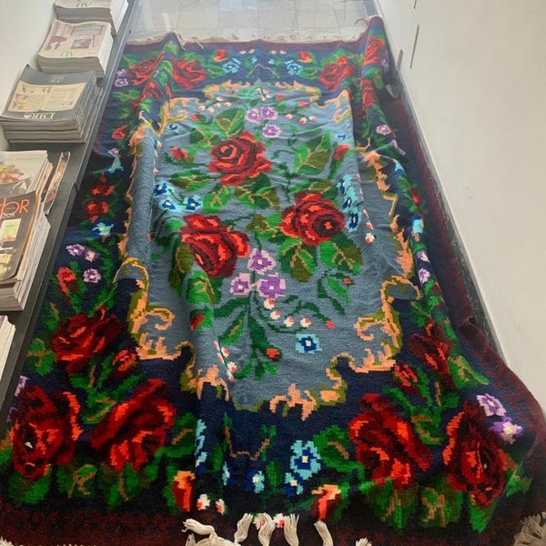 Vintage Romanian Rug, Handmade Wool Carpet, Kelim Oltenian Art, Hand ...