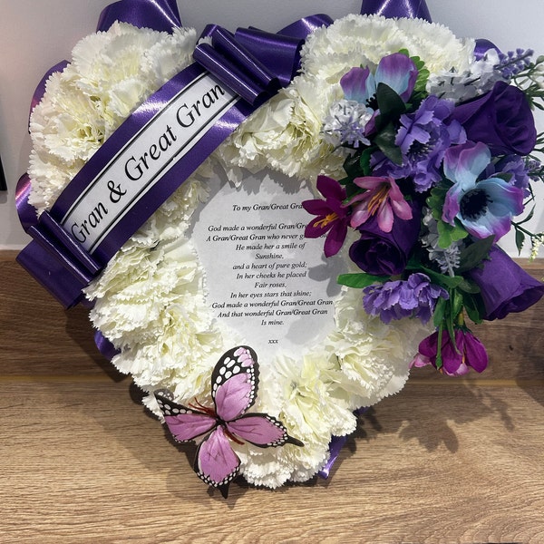 Heart Artificial Silk Funeral Flower Poem Photo Tribute Arrangement ...