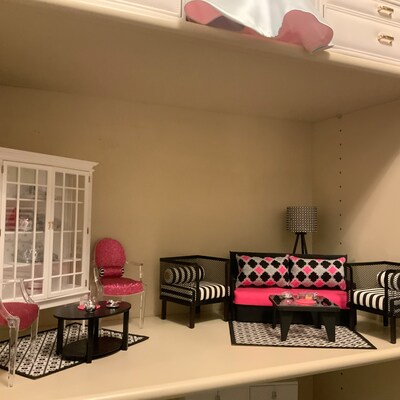 Monogrammed White Faux Leather 1:6 Scale Chair Wih Pink Lettering and ...