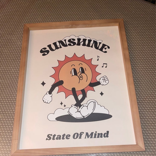Sun Retro Cartoon ART PRINT, Vintage Sunshine Mascot Wall Art, Retro ...