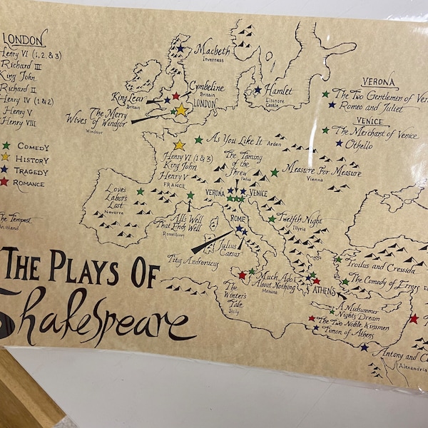 Shakespeare Plays Hand Drawn Map - Etsy