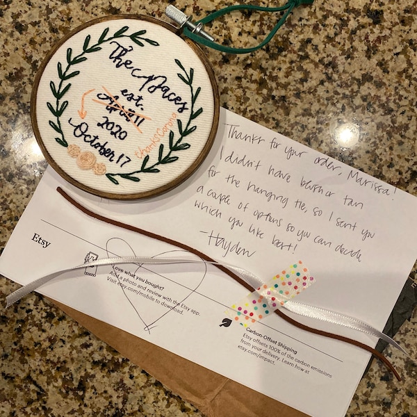 Hand Embroidered Custom Stocking Tag | Hand Embroidered Custom Gift Tag ...