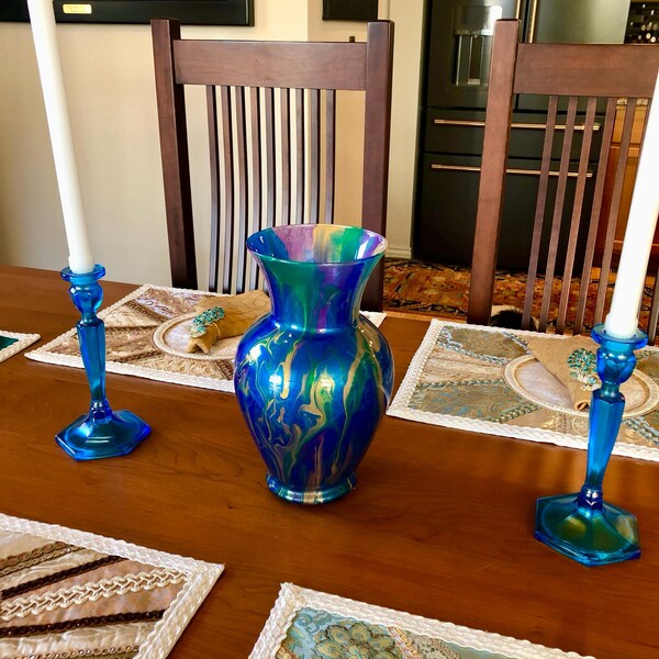 Fused Glass Crashing Ocean Wave Vase Beach Themed Glass Art Table Decor ...