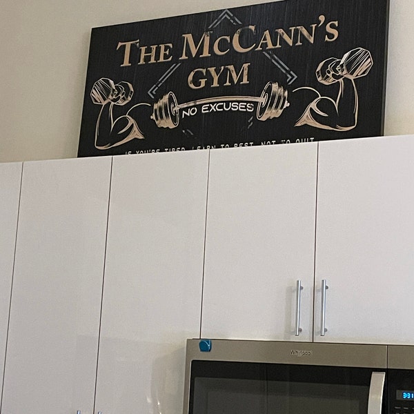 Home Gym Sign No Excuses Custom Name Workout Room Wall Art Cross Fit ...