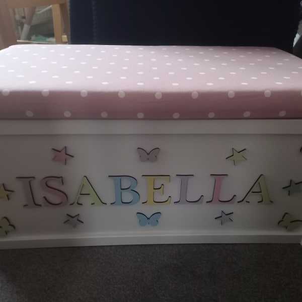Wooden Personalised Toy Box With Safari Cushion Seat, Soft Close Hinge ...