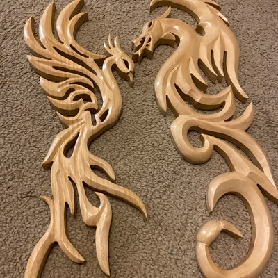 Phoenix Carving Wall, Phoenix Bird Handmade, White Wooden Phoenix Bird ...