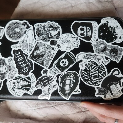 50 Cool Black and White Goth Laptop Stickers Dark Skull Tattoo - Etsy