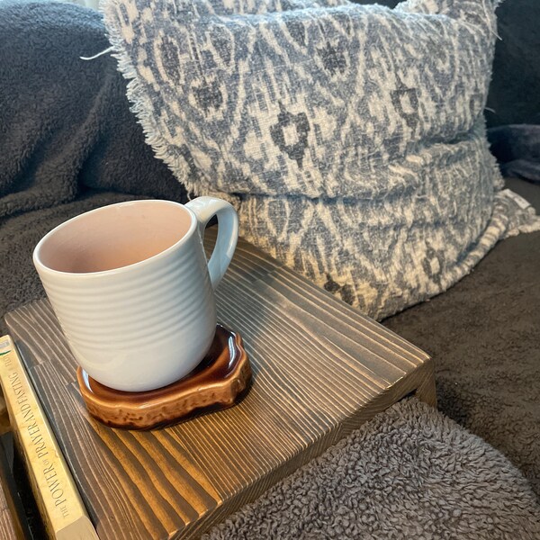 Couch Arm Rest Table With Magazine Stand, Modern Wood Armrest Table ...