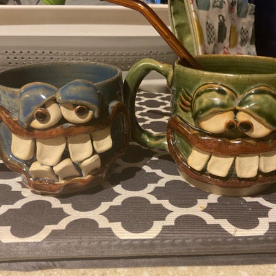 Ug Chug Face Jug. Funny Sweet Tooth Kitchen Jar. Blue. Handmade ...