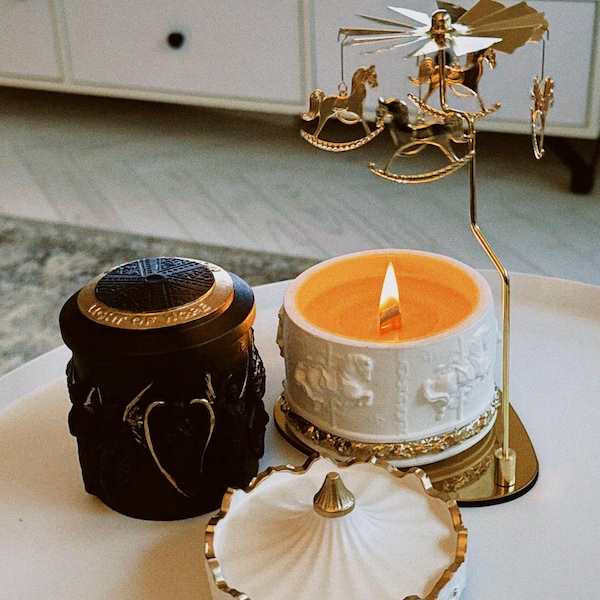 Large Black Carousel Container Candle | Horse Carousel | Dark ...