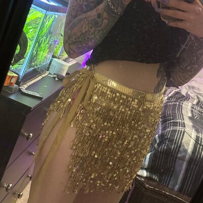Rave Outfit , Festival Clothing , Festival Outfit Gold Sequin Skirt Tie ...