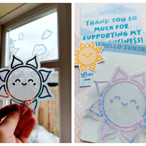 Happy Sun Suncatcher // Window Decal, Suncatcher Sticker, Renter ...