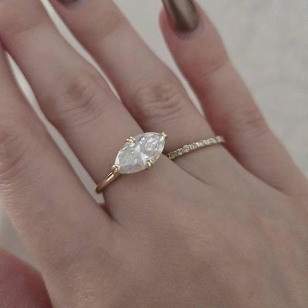 3 CT Marquise Cut Engagement Ring Set Vintage Moissanite Solitaire Ring ...