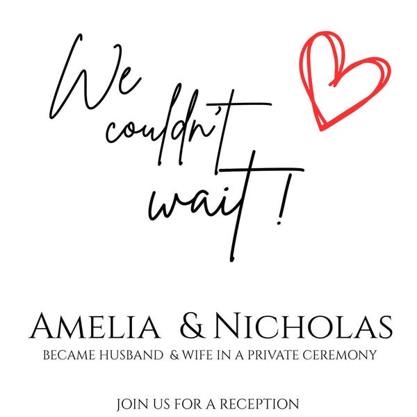 We Couldn’t Wait Reception Invitation – Elopement Announcement, Post ...