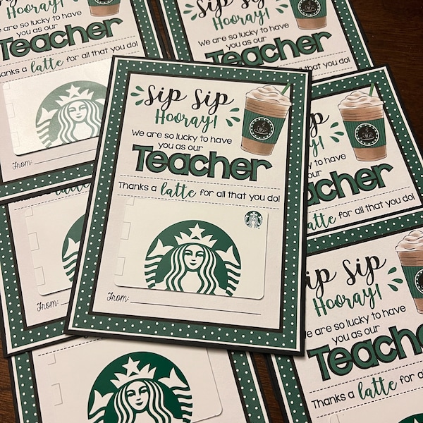 Teacher STARBUCKS Gift Card Holder. 5x7" DIGITAL FILE. Thank You ...