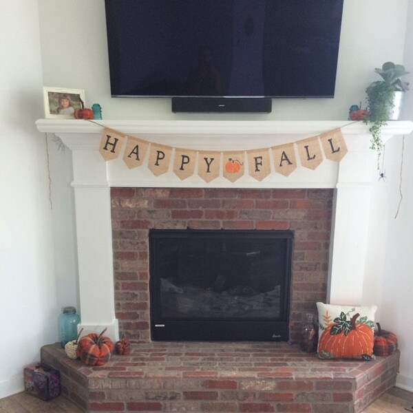 Happy Fall Burlap Banner, Fall Bunting, Fall Garland, Happy Fall ...