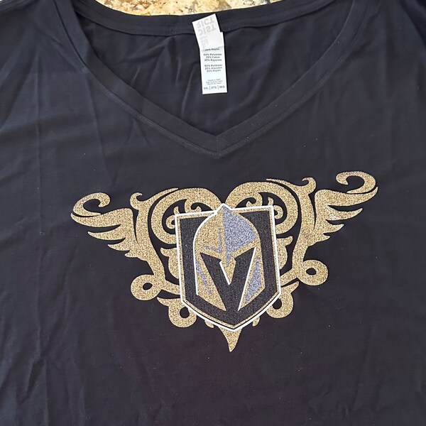 Gold Winged Heart VGK Hockey Glitter Decal on Black Shirt - Etsy