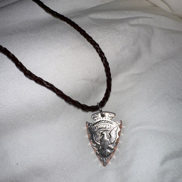 Hand Cut Coin Arrowhead Pendant With 18” Braided Leather Cord Necklace ...