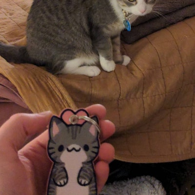 Cute Cat Embroidered Tag Keychain Kawaii Neko Jet Tags tamago, Sakura ...