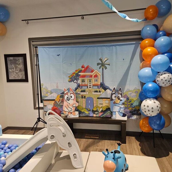Custom Baby Shower Backdrop Blue Dog House Backdrop Happy Birthday ...