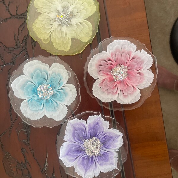 Purple 3D Flower Resin Coasters With Glitters - Housewarming - Home ...