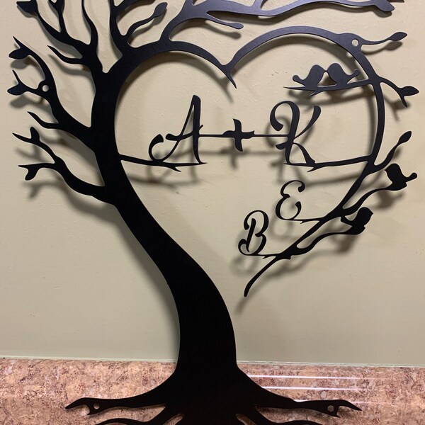 Personalized Heart Tree Metal Wall LED Light, Custom Tree Heart Metal ...
