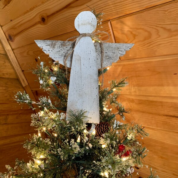 White Wooden Angel Christmas Tree Topper Christmas Decoration 11” Angel ...