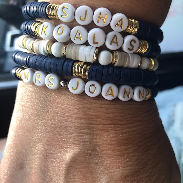 Name Bracelet, Beaded Bracelets, Heishi Bead Bracelet, Girls Trip Gifts, Sports Mom Bracelet ...