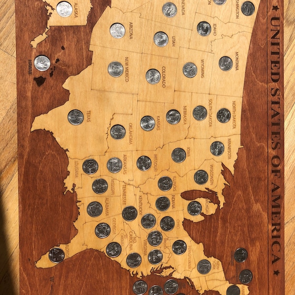 Wooden US 50 States Quarter Map, Quarter Coin Display, Coin Collection ...