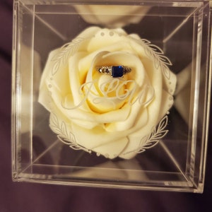 Acrylic Cube Ring Box With Rose Ring Holder Etched Clear Wedding Ring ...