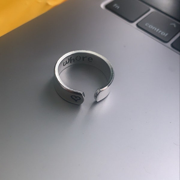 Hidden Swear Word, Adjustable Aluminum Metal Stamped Ring, Creep Ring ...