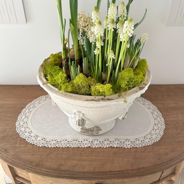 Off White Linen Lace Dresser Scarf Narrow Rectangle Doily Table Runner ...